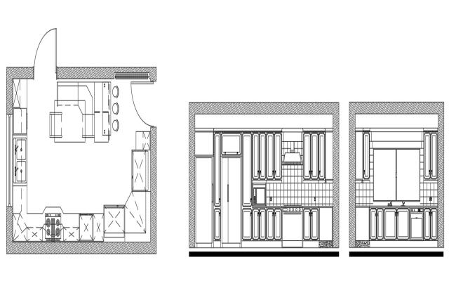 2D Kitchen Working Drawing DWG For 3BHK Projects files
