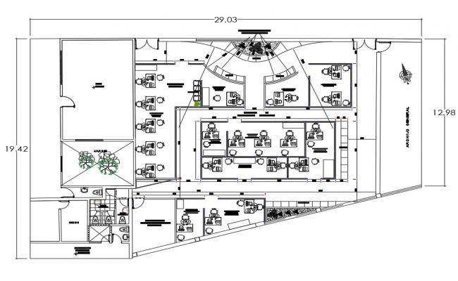 Bank Office Layout AutoCAD DWG with Full Dimensions