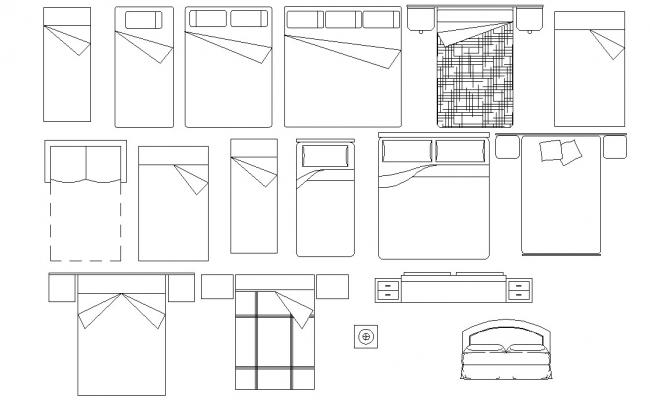 Single bed with side table design in AutoCAD 2D drawing, dwg file, CAD file