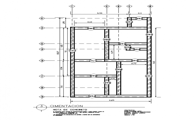 Column layout of 8x17m house plan is given in this AutoCAD drawing model.