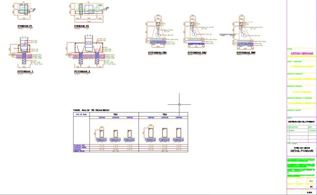 Cross section 1-1, 2-2, 3-3, 4-4, and 5-5 of foundation structure below ...
