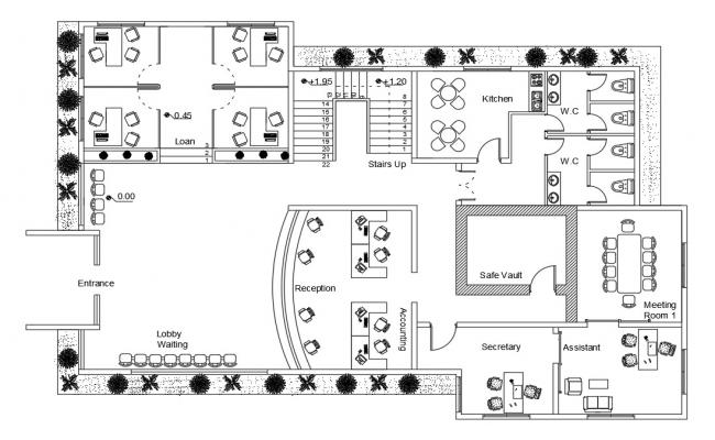 Bank Floor Plan With Furniture Layout Drawing Dwg File