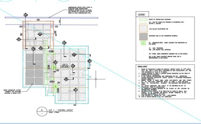 Cross section 1-1, 2-2, 3-3, 4-4, and 5-5 of foundation structure below ...