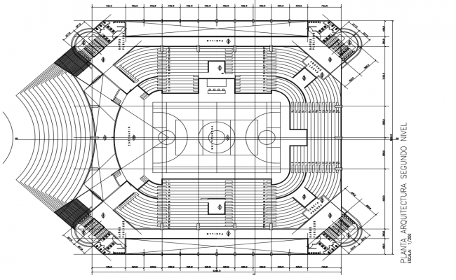 36x21m Basketball Court Stadium Plan Is Given In This Autocad Drawing