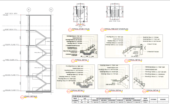 Plan And Sectional Detail Of Staircase 2d View Autocad