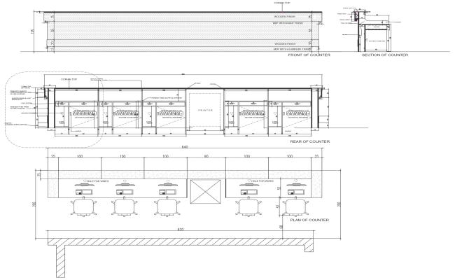 Bench Plan Elevation And Section Detail Dwg File Cadbull