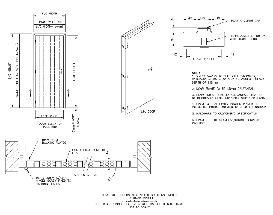 door hinge elevation drawing