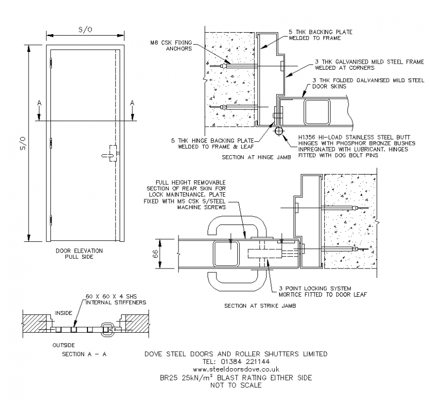 door hinge elevation drawing