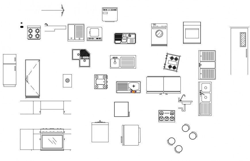 Multiple Kitchen Furniture Block Elevations Cad Drawing Details Dwg