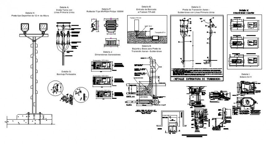 Light Pole Section And Electric Installation Cad Drawing Details Dwg