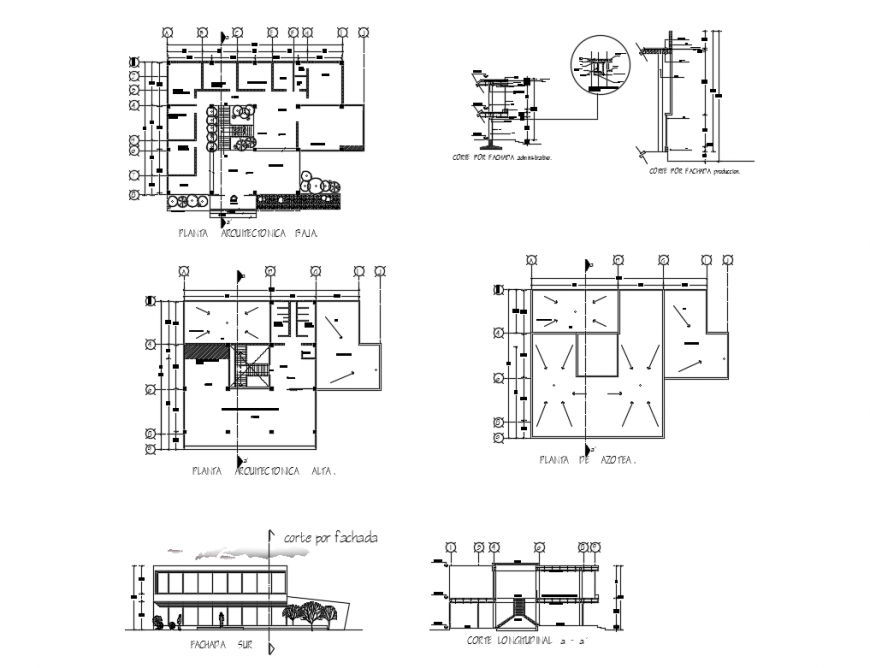 industrial building plan section elevation