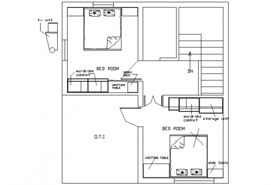 bed top view plan