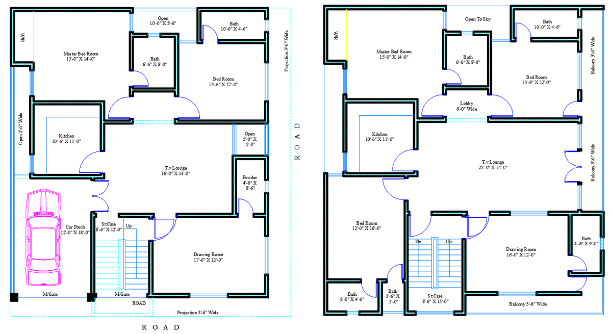 AutoCAD House Plan Showing Room and Porch Measurements