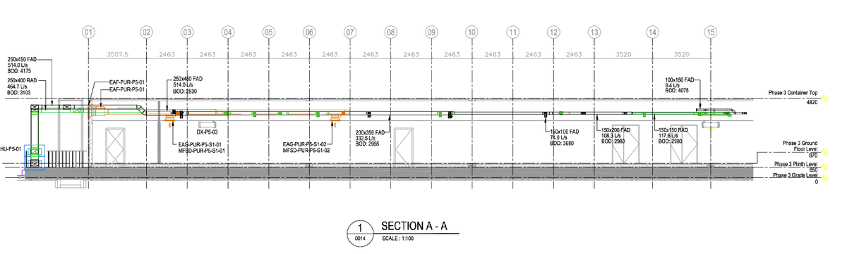HVAC Section Layout Drawing With Duct And Level CAD