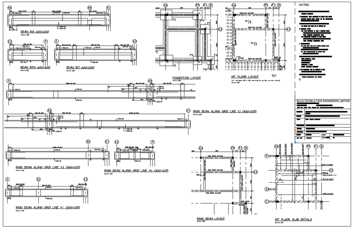 AutoCAD DWG Structural Slab Plans and Grade Beam Layouts
