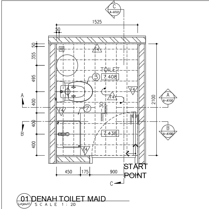 Toilet Accessories Layout Plan 1525x2100 Bathroom Detail