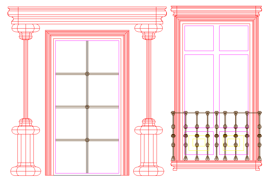 AutoCAD Door Design with Balcony and Frame Detailing