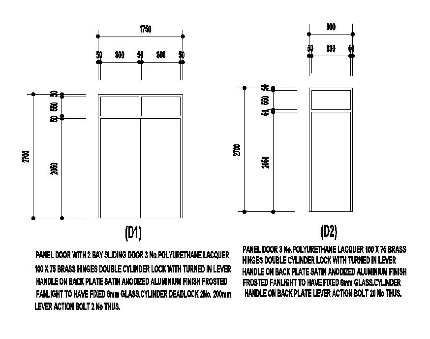 1750x2700mm panel door plan is given in this autocad drawing file.