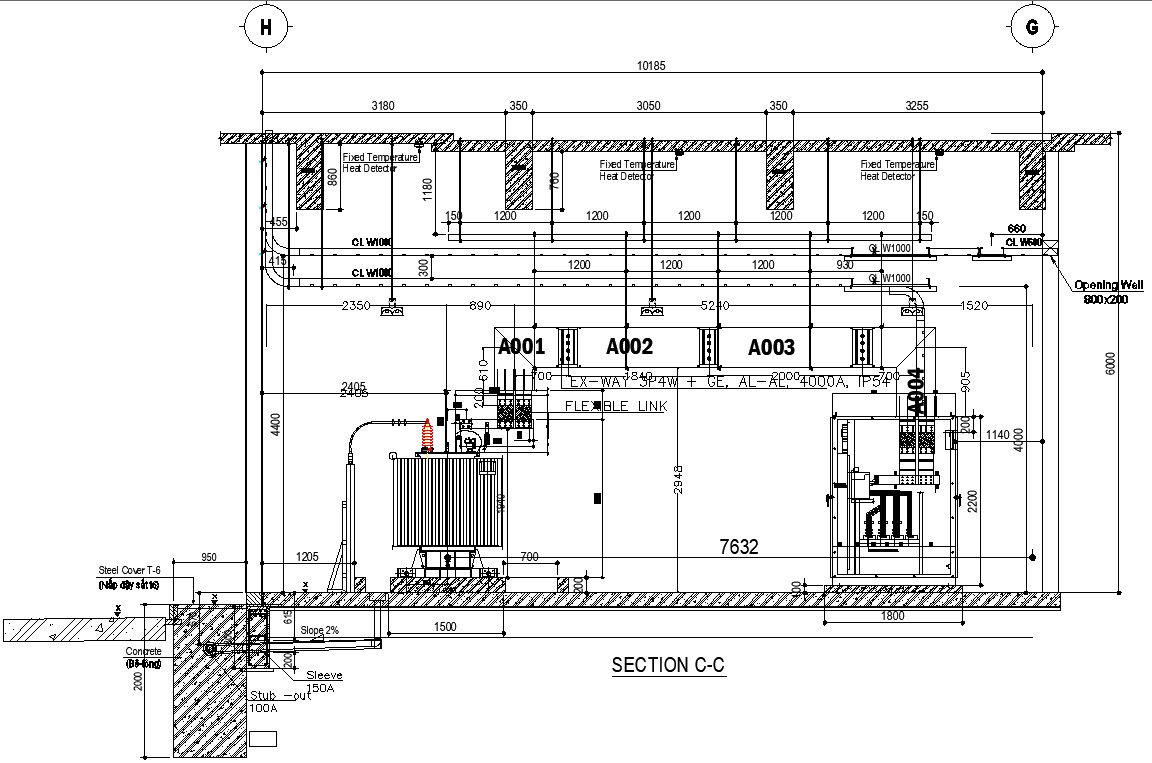 2D AutoCAD DWG drawing file of the transformer room elevation and ...