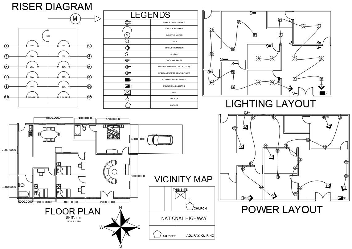 2D Electronic layout plan for 4 BHK House CAD Drawing in dwg file