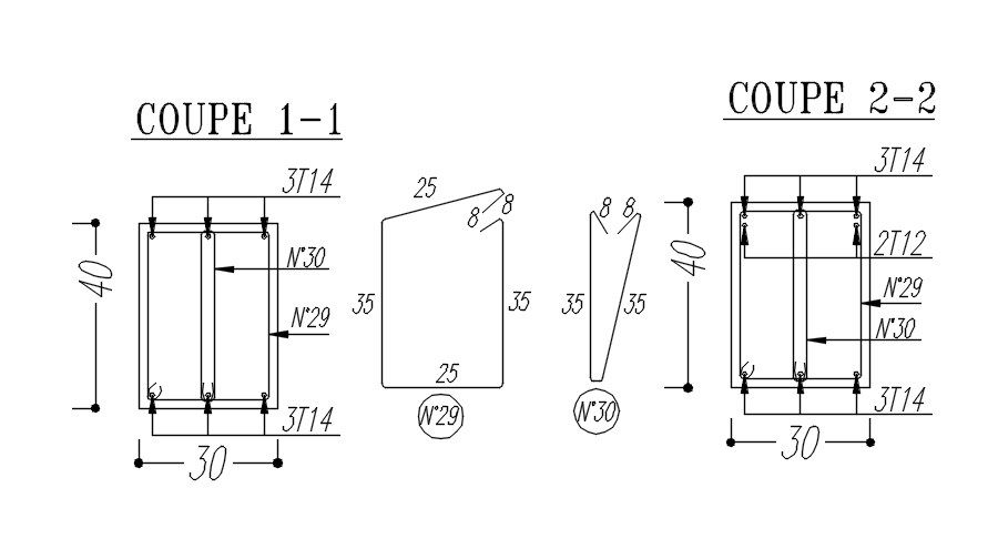 2d Design Of Cross Section 1 And 2 Of The Beam Reinforcement Details In Autocad Drawing Cad File