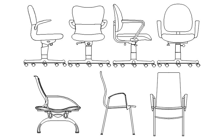 2D drawing of office chairs in AutoCAD, dwg file, CAD file
