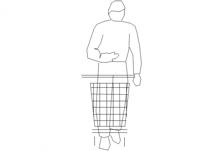 2d cad drawing of a man with trolley Autocad software.