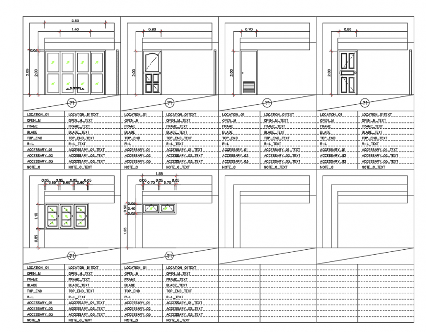 2d cad drawing of doors and window elevation autocad software