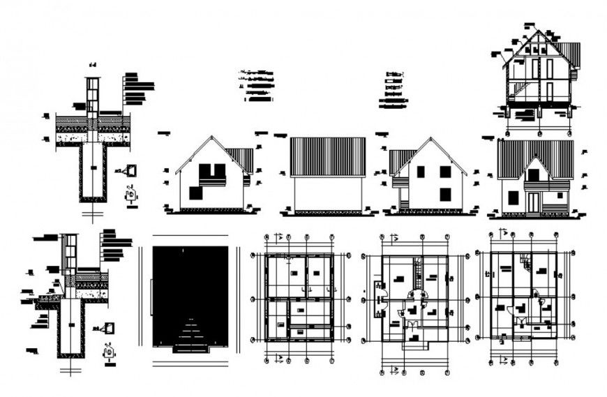 2d drawings of house floor plan elevation and section dwg file