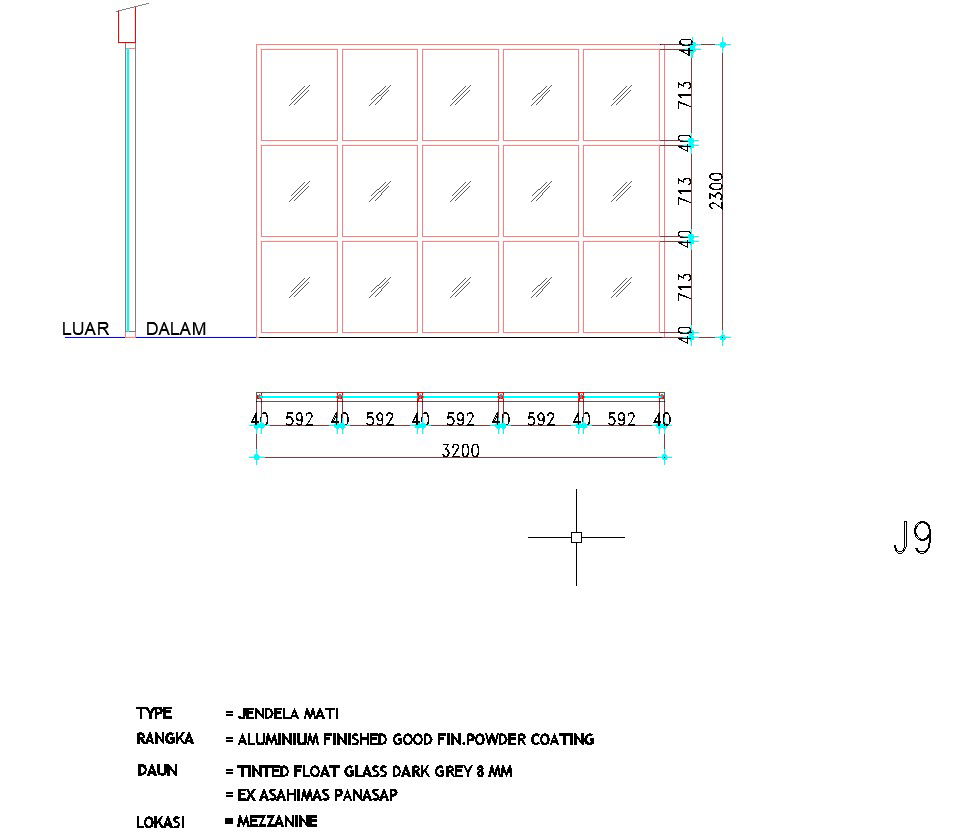 3200×2300 Sized Section Window Design Is Given In Autocad Drawing Cad File Dwg File