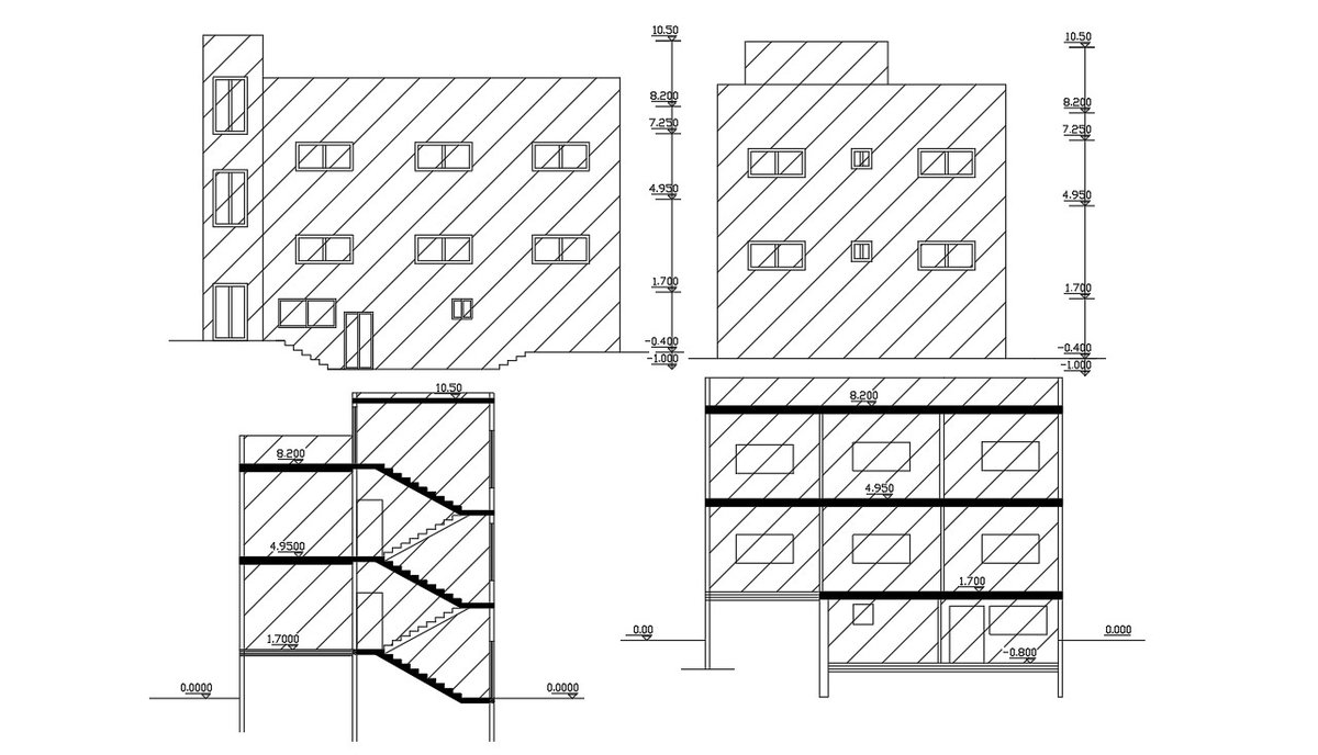 3 Level House Building Design DWG File