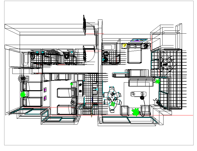 3d House with furniture detail dwg file