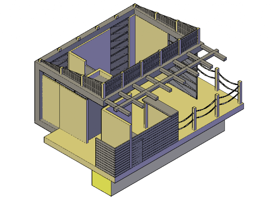 3d one story house top view sectional design cad drawing details dwg file