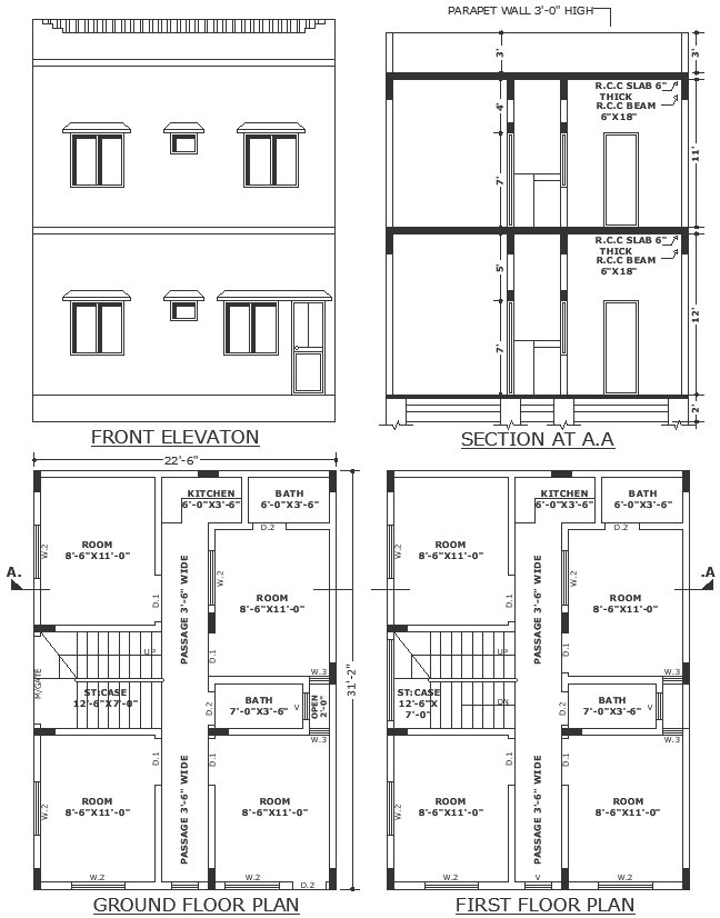 "Complete Multi-Level Floor Plans: Elevation, Section, and Details ...