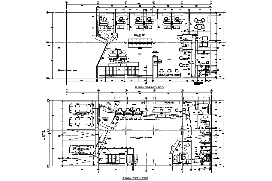 43x23m first floor bank plan is given in this Autocad drawing file.