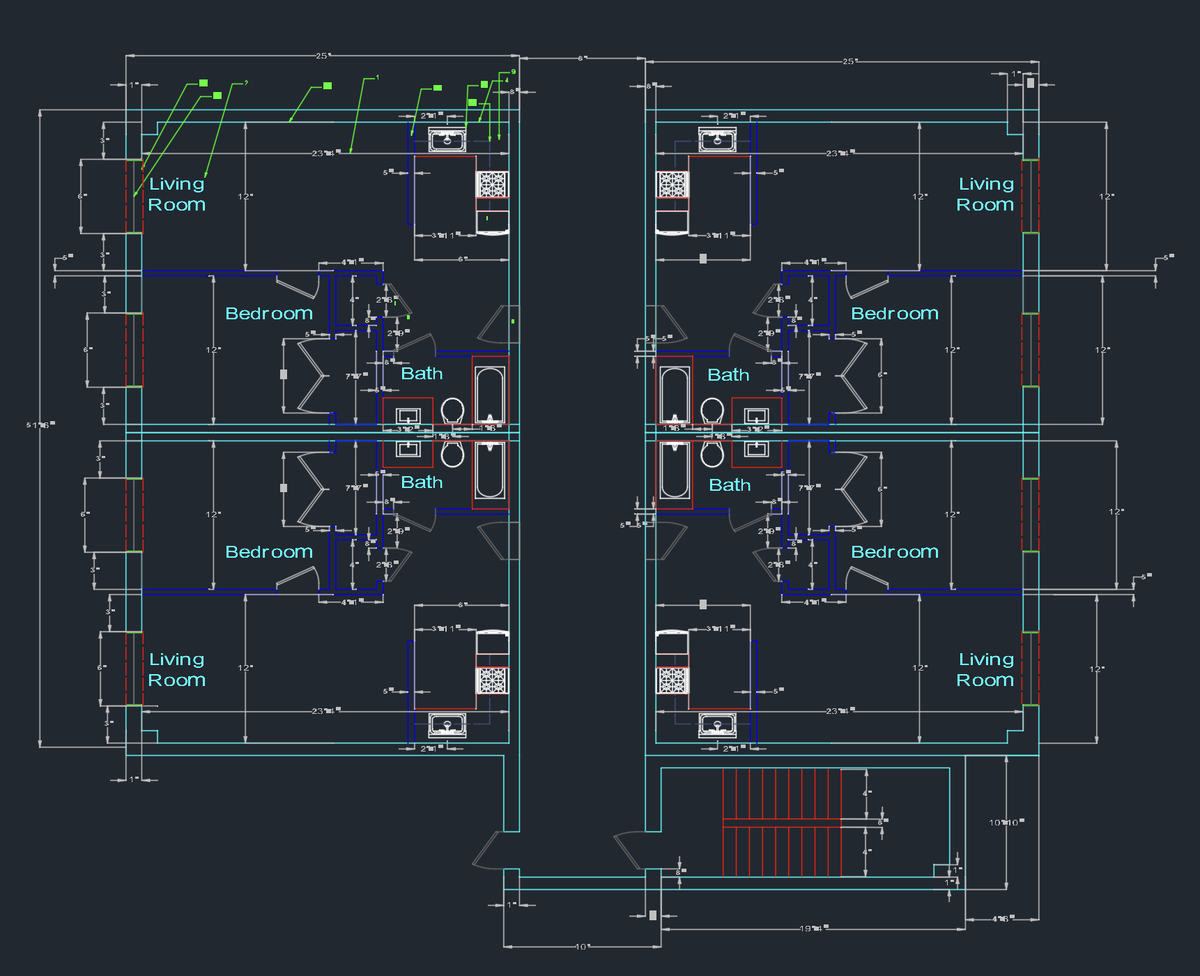 4 Unit Apartment Floor Plan