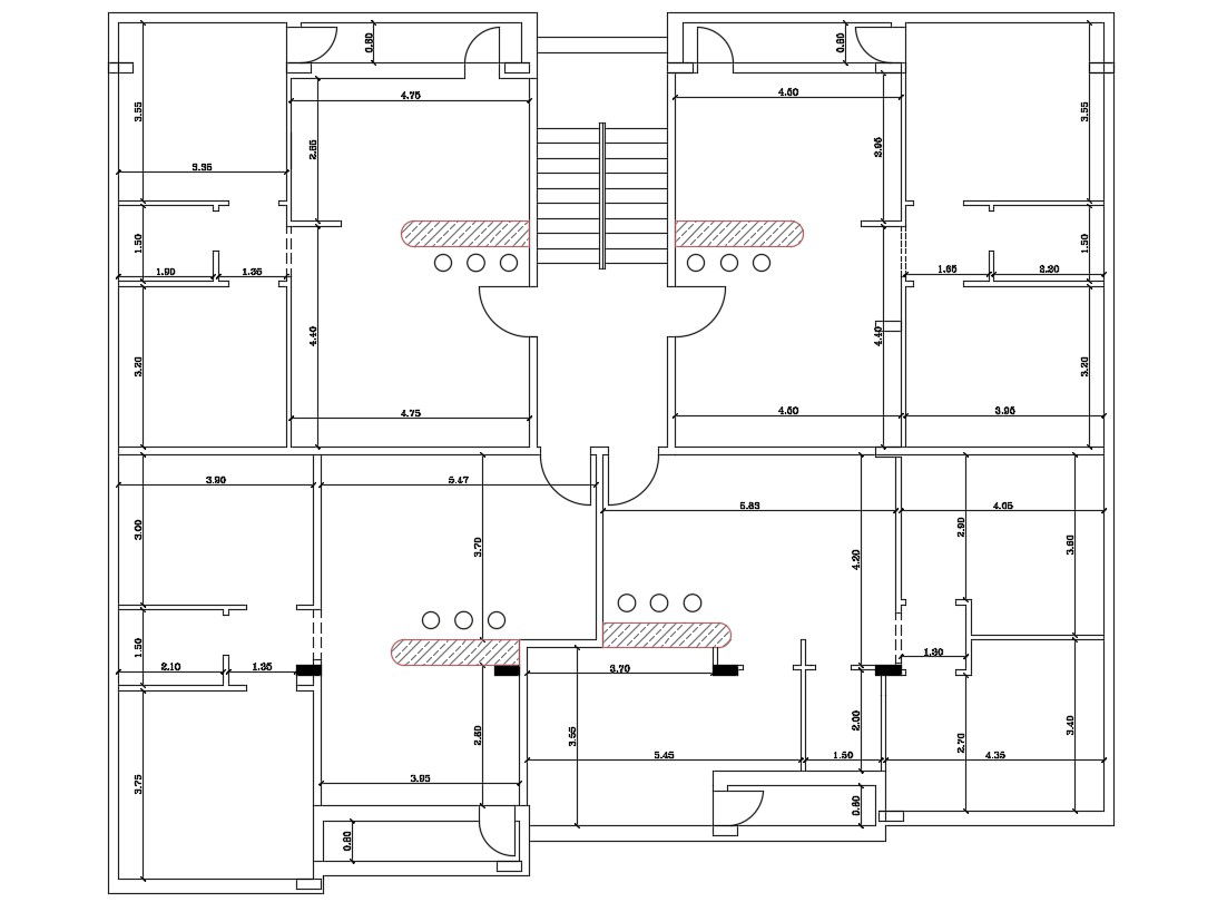 4 Unit House Cluster Plan Design DWG File