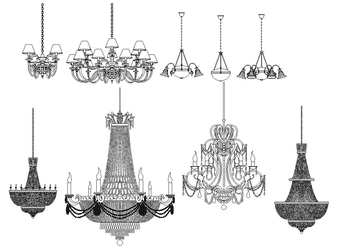 Decorative Chandelier Lighting Fixture CAD Block Set