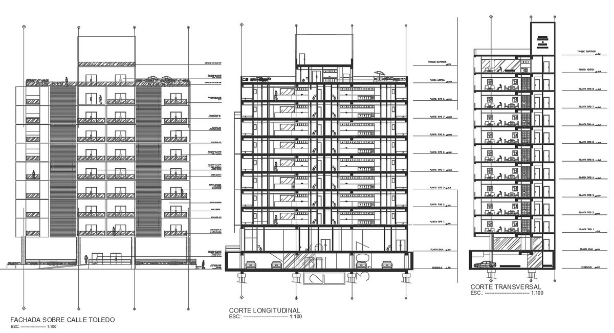 8 Storey Apartment Building Sectional Elevation Design Download Now|CADBULL