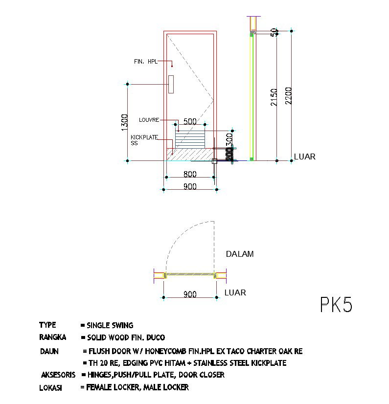 900×2200 Sized Single Swing Door Design Is Given In Autocad 2d Drawing Dwg File Cad File