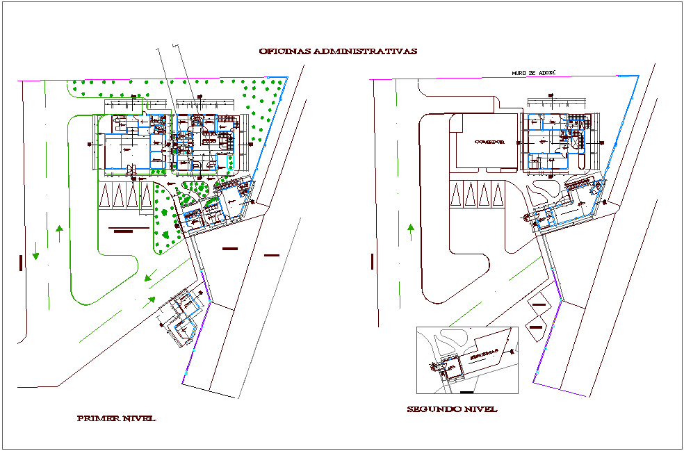 Admin office floor plan with architectural view dwg file