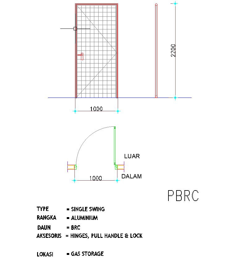 Aluminum Framed Single Swing Door Design Is Given In The Autocad Drawing Cad File Dwg File