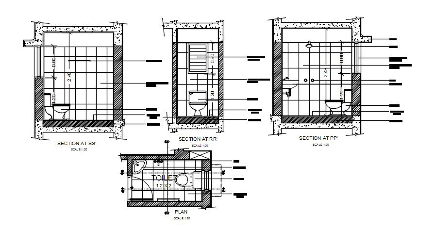 A section view of the water closet is given in this Autocad drawing file.