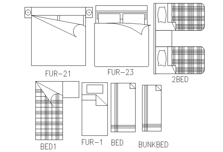 Bed CAD Block in AutoCAD DWG Format for Layout Plans