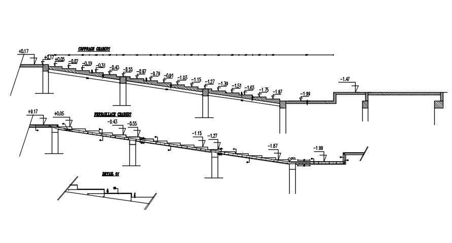 Autocad 2d Drawing Of Staircase Design With Formwork And Reinforcement Details Cad File Dwg File
