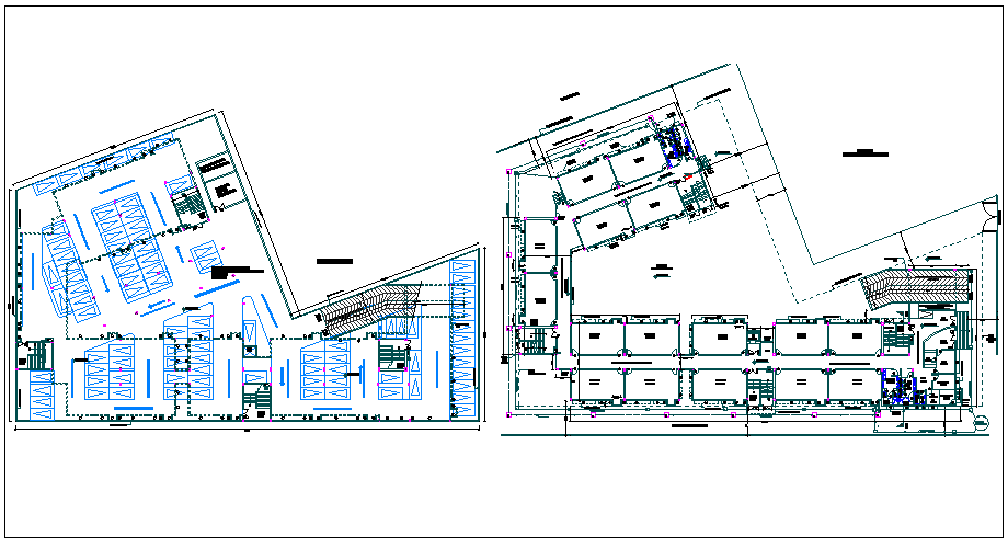 Basement and ground floor plan of secondary school dwg file