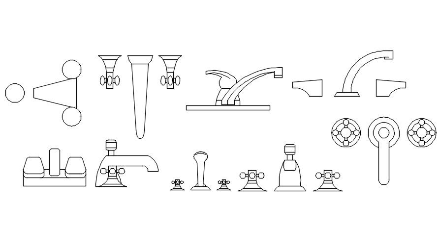 CAD blocks of various designs of faucets in AutoCAD 2D drawing, CAD file, dwg file