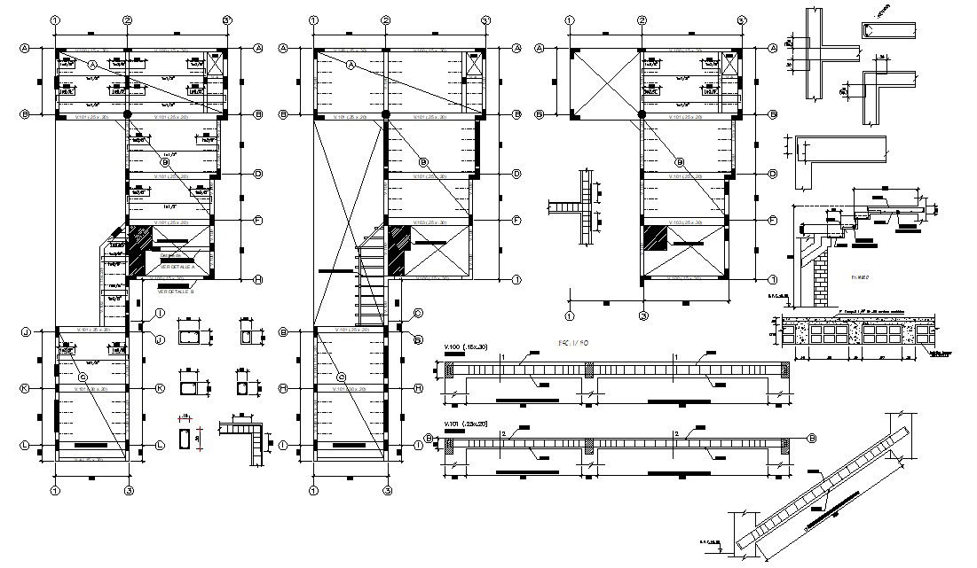 Column Rcc Structure Design 2d Autocad Drawing