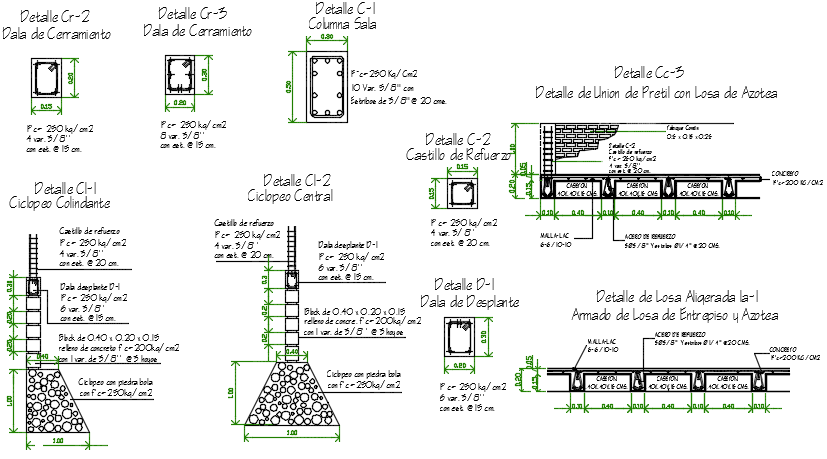 Column section plan detail dwg file