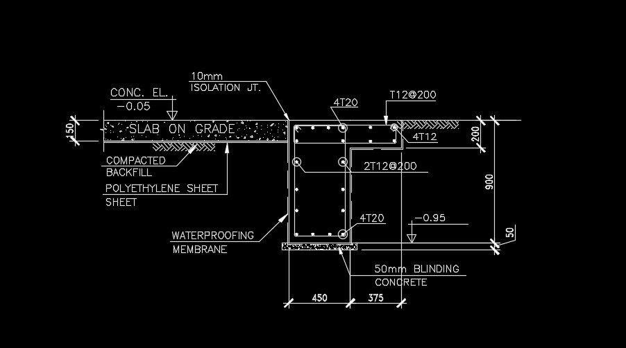 Column cum slab of the isolation joint detail plan